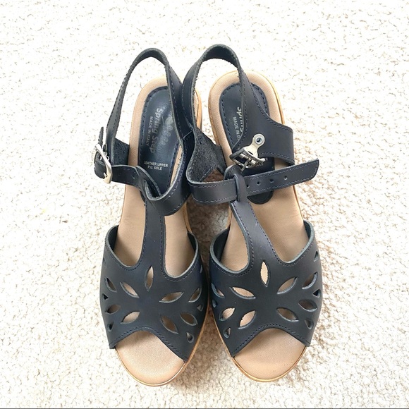 Spring Step | Shoes | Spring Step Black Leather Cut Outs Wedge Sandal ...